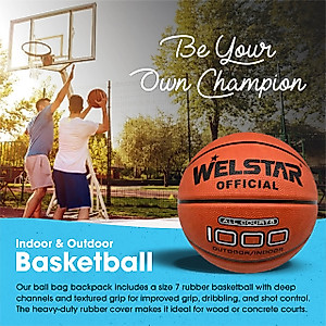 Large Basketball Backpack Bag INCLUDES Basketball and Ball Pump - For Kids and Adults - Basketball Bag For All Sports, Gym Training, and Practice, Large Storage Pockets | Laptop Sleeve