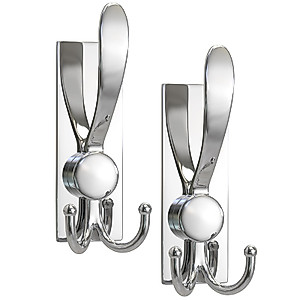 VINHOLD Metal Wall Mounted Towel Hooks, Self-Adhesive Coat Hooks with Tri Hooks for hanging towels, coats, hats, pans, Utility Hooks for bathrooms, bedrooms,kitchens(2 pack，glossy)