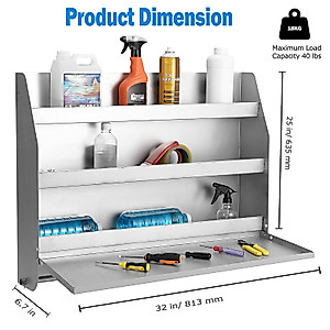 GarveeTech Work Station Storage Cabinet, 2 Shelf Rack Holder Caddy Tool Tray, Garage Enclosed, Automotive Mechanics Shop Storage Organizer 320 A Aluminum (Silver)