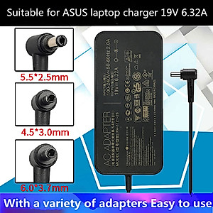 120W AC Adapter Compatible Asus Laptop Charge A15-120P1A PA-1121-28 ROG GL551J GL552VW GL553V GL752VW GL753VE N550JK N550JX ZX53VW FX53VD G56JK N56JR VivoBook Q550L X550 X750J X750JA Laptop