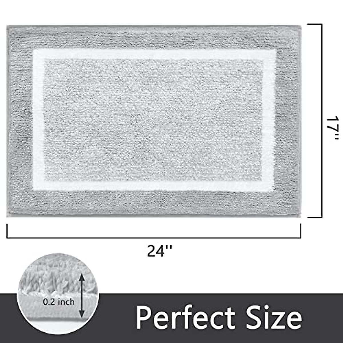 EARTHALL Grey Bathroom Rug Mat, 17"x24", White and Gray, Extra Soft Absorbent Premium Bath Rug, Non-Slip Comfortable Bath Mat, Machine Wash Dry, Carpet for Tub, Shower, Bath Room