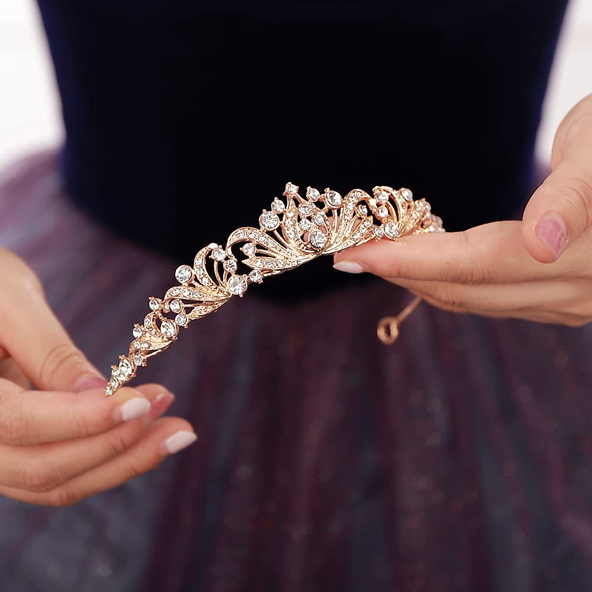 JWICOS Silver Wedding Tiara for Women and Girls, Princess Crowns and Tiaras for Bride Rhinestone Birthday Crown Headband Crystal Costume Party Prom Hair Accessories (Gold)