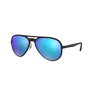 Ray-Ban Rb4320ch Chromance Aviator Sunglasses, Matte Black/Polarized Green Mirrored Blue, 58 mm