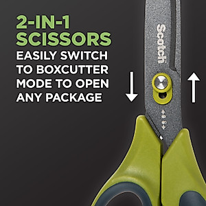 Scotch Non-Stick Unboxing Scissors, Dual-Function Scissors and Boxcutter, 8-inch