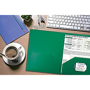 Heavyweight Plastic 2 Pocket Portfolio Folder, Letter Size Poly Folders by Better Office Products, 24 Pack (Green)