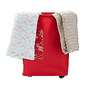 Mind Reader 65 Liter Rolling Laundry Hamper, Fabric Laundry Basket, Dirty Clothes Storage, Bathroom, Bedroom, Closet, Laundry Room, Red