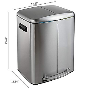 happimess HPM1005A Marco Rectangular 10.5-Gallon Double Bucket Trash Can with Soft-Close Lid, Modern, Minimalistic, Fingerprint Proof for Home, Kitchen, Laundry Room, Office, Stainless Steel