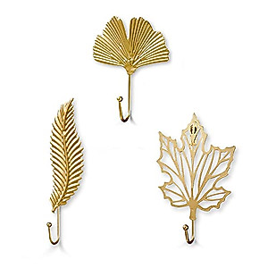 BOOMLATU Large Decorative Leaves Iron Hooks,Wall Mounted Single Coat Hooks Pack of 3 (Style A)