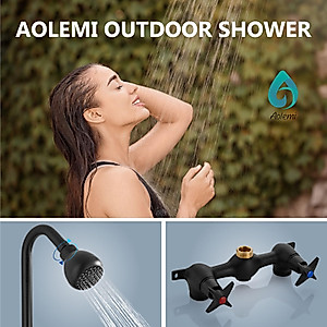 Aolemi Outdoor Shower Kit,Outdoor Shower Fixtures Faucet System with High Pressure Showerhead,2-Handle Exposed Shower with Brass Mix Valve,6 Inch Center,without Soap Dish Matte Black