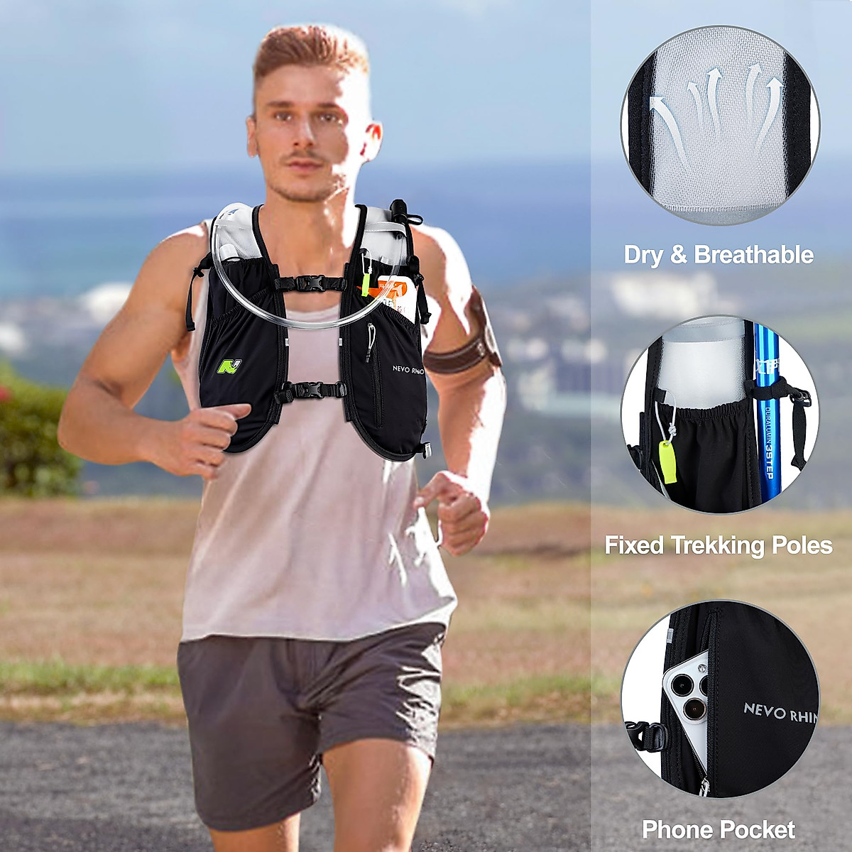 Running Hydration Vest, 5.5L Running Vest for Women Men with 2L TPU Water Bladder,Hydration Backpack for Hiking Marathon Race