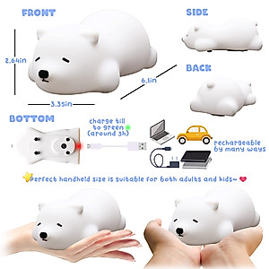 TWINKOPAT Sleeping Bear Night Light, Soft Animal Silicone Night Light for Kids Room Bedroom, Portable USB Rechargeable Squishy Lamp, Kawaii Room Decor, Cute Gifts for Infant Baby Toddler Children