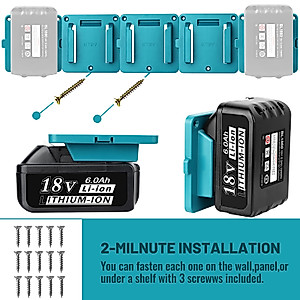 TenHutt 5Packs Battery Holders for Makita 18V Battery for Makita Battery Holder Wall Mount Fit with BL1860 BL1850 BL1840 BL1830(5 Pack)