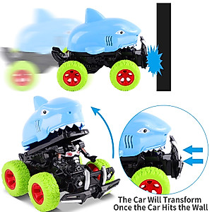 FiGoal Two Pack Shark Cars with Toy Gun Launchers Monster Toy Trucks, Friction Powered Toy Cars Vehicles for Boys and Toddlers Games Toys Gifts for Birthday