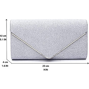 BBjinronjy Clutch Purse Evening Bag for Women Prom Sparkling Handbag With Detachable Chain for Wedding and Party (Silver)