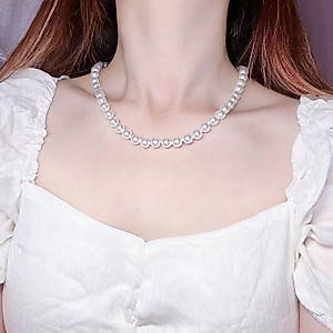 LZMEI White 8mm Faux Hand Knotted Glass Imitation Pearls Necklace Earring Jewelry 3 Set for Women and girls (16inch)