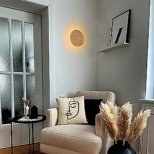 SKIVTGLAMP Nature Wood Wall Sconce Rechargeable Battery Operated LED PIP Motion IR Sensor Wall Lamp, No Drilling Cordless Farmhouse Wall Mounted for Rustic House Number Customizable Circular