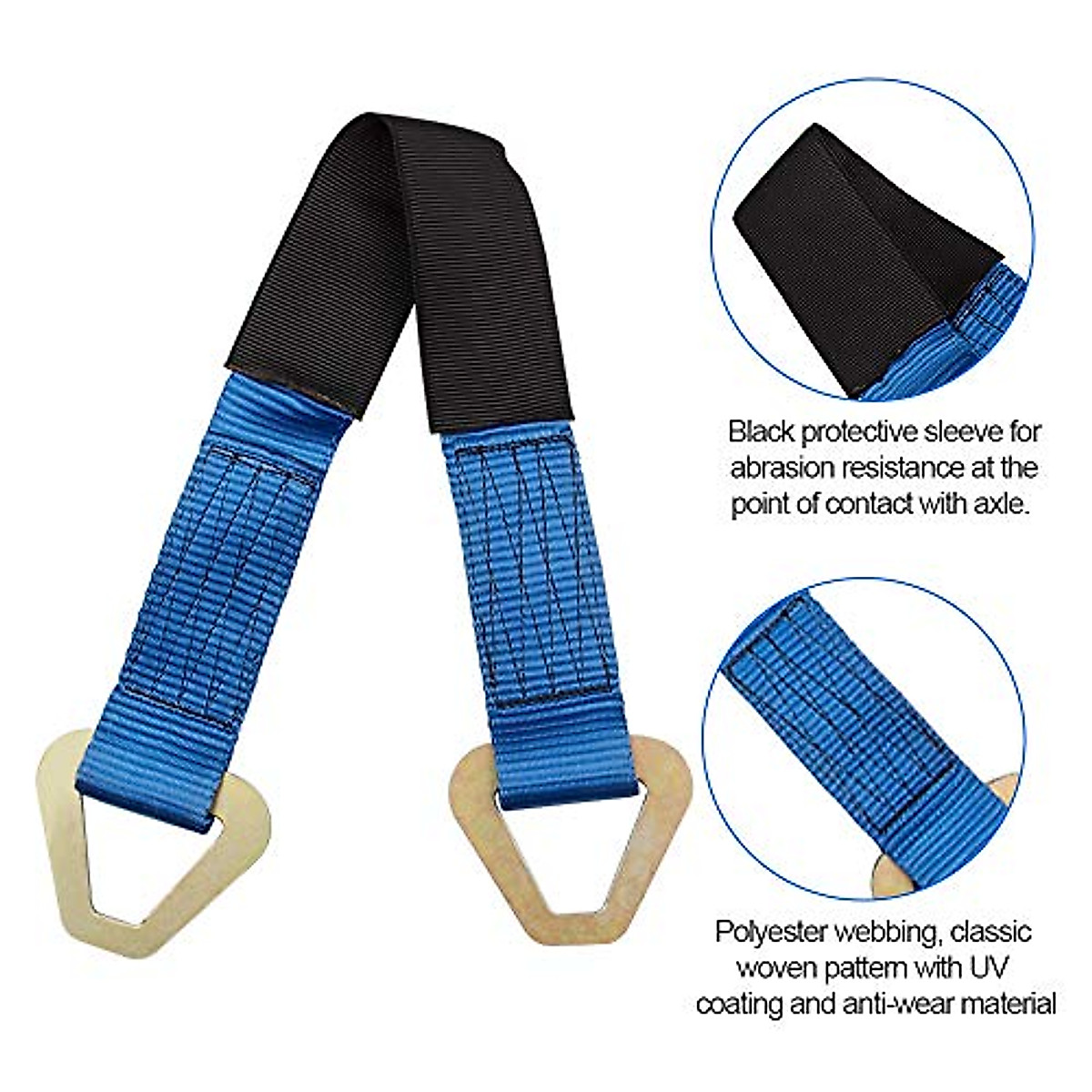 4 Pack 2" x 24" Axle Strap 10000 Lbs Break Strength 3335 Lbs Working Load Heavy Duty Tie Down Axle Straps with D-Ring and Protective Sleev for Securing Car Transport (Blue)