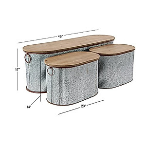 Deco 79 Metal Storage Bench with Brown Wood Top, Set of 3 48", 23", 23"W, Brown