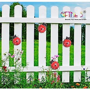 GIFTME 5 Metal Garden Yard Art Decorative 4 Pack Ladybugs Outside Garden Wall Sculptures(RED)