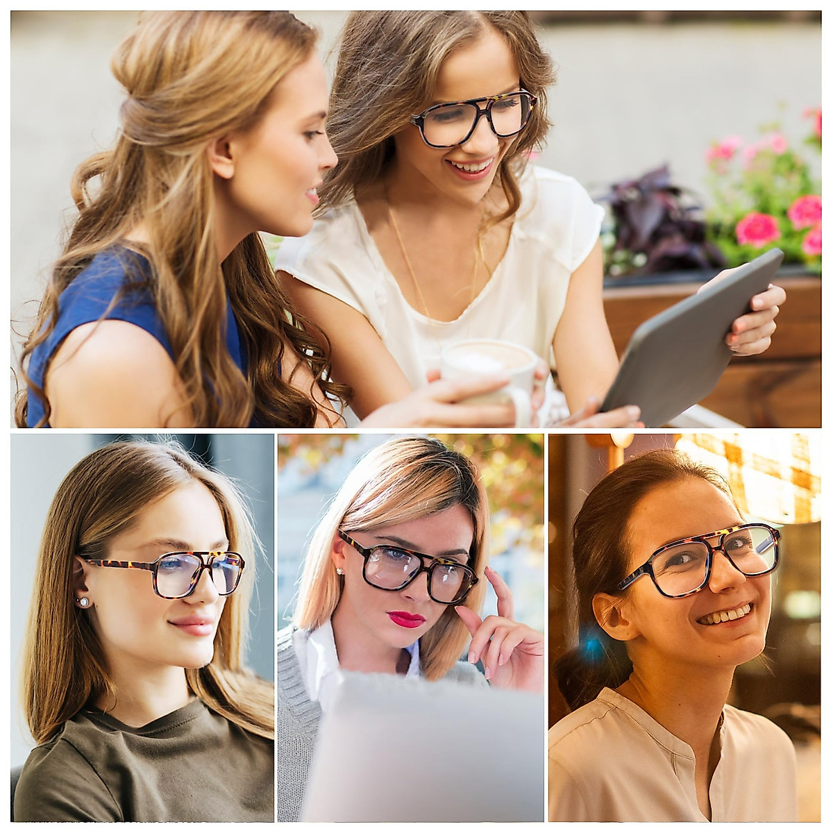 JM 3 Pack Oversized Aviator Reading Glasses for Women Men, Retro Square Blue Light Computer Readers +0.0