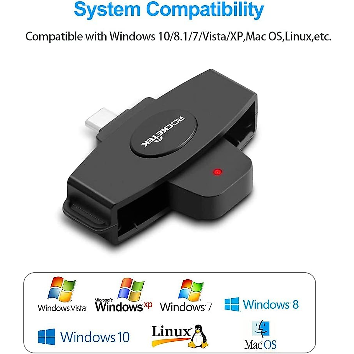 Type C CAC Reader, DOD Military USB C Common Access CAC Card Reader, USB Smartfold Type C Smart Card Reader SIM Card Reader Compatible with Windows, Mac OS (Mini Portable)