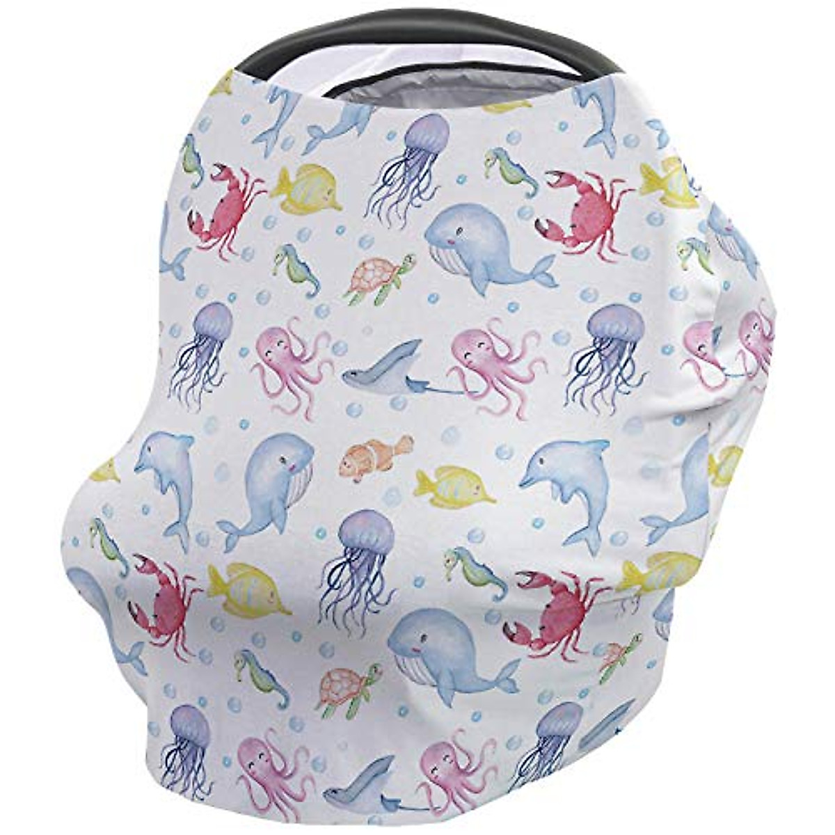 Nursing Cover Breastfeeding Scarf, Animal Theme Cute Cartoon Ocean Creatures Baby Car Seat Covers Stroller Cover, Multi-Use Carseat Canopy Cover for Boys and Girls Shower Gift