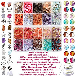 EuTengHao 1458Pcs Irregular Chip Stone Beads Natural Gemstone Beads and Crackle Lampwork Glass Beads 8mm Round Handcrafted Crackle Beads Kit for Bracelet Necklaces Earring Jewelry Making Craft