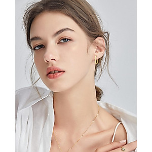 FANCIME Yellow Gold Plated Hoop Earrings 925 Sterling Silver Rectangle Endless Hoops Minimalist Fine Jewelry For Women, 25mm Length