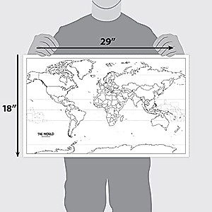 Palace Learning Laminated Blank World Map Outline Poster - 18" x 29" - (For Use With Wet Erase Markers Only)