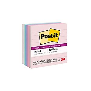 Post-it Super Sticky Recycled Notes, 4x4 in, 6 Pads, 2x the Sticking Power, Wanderlust Collection, Pastel Colors, 30% Recycled Paper (675-6SSNRP)