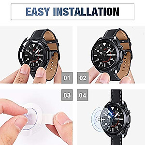 [2+2Pack] Tensea Compatible Samsung Galaxy Watch 3 45mm Screen Protector and Case, 2 Pack Tempered Glass Protective Film and 2 Pack TPU Watch Cover Accessories Set for Galaxy Watch3 45, Titanium, 41mm