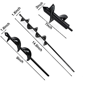 Hand Auger Drill Bits, 3PCS Garden Auger Drill Bit Set Various Sizes Soil Auger Drill Bit for Garden Potted Plants Vegetables Flowers Digging Weeding, Black