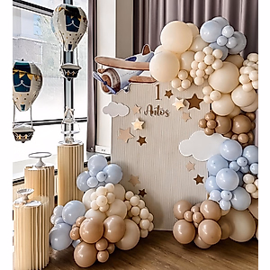 Time Flies Balloon Garland Arch Kit, 155pcs Brown Blue Beige and Airplane Cloud Star Foil Balloons for How Time Flies First Birthday Travel ONEderful World Airplane Party Baby Shower Decorations