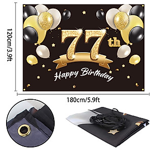 PAKBOOM Happy 77th Birthday Banner Backdrop - 77 Birthday Party Decorations Supplies for Men - Black Gold 4 x 6ft