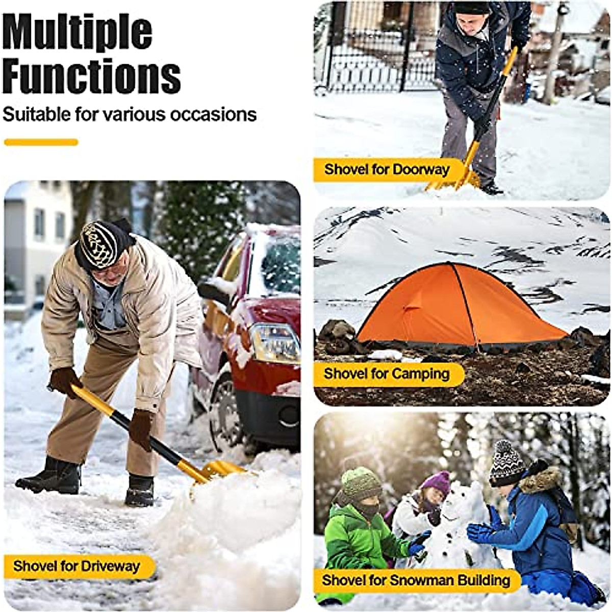 Goplus Snow Shovel for Car, 22”-32.5” Collapsible Portable Emergency Snow Removal Tool for Driveway Snowmobile Trunk, Lightweight Aluminum