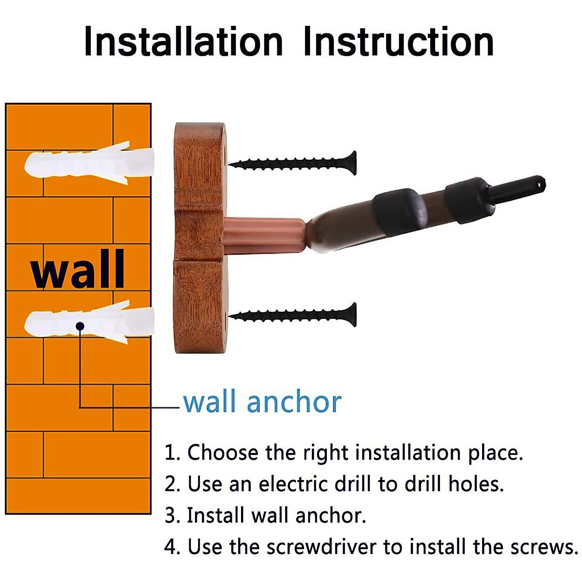 PUNK Violin Viola Wall Mount Hanger,Violin Viola Hook,Mahogany Violin holder,with Bow Hook,Home & Studio Wall Mount Violin Hangers (Mahogany)