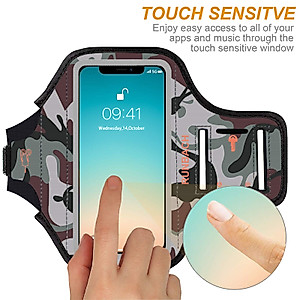 RUNBACH Armband for iPhone 13/13 Pro/12/12 Pro/11/XR,Camo Sweatproof Running Exercise Bag with Card Slot for iPhone 13,13 Pro,12,12 Pro,iPhone 11,iPhone XR (Woodland Camo)