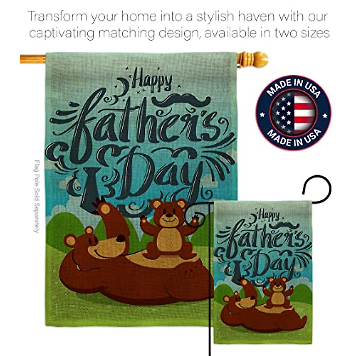 Beary Happy Father's Day Garden Flag - Family Dad Daddy Papa Grandpa Best Parent Sibling Relatives Grandparent - House Decoration Banner Small Yard Gift Double-Sided Made in USA 13 X 18.5