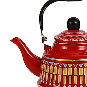 WeiLaiKeQi 2.5L Porcelain Enameled Teakettle with Handle,Hot Water Tea Kettle Pot for Home Kitchen, Red