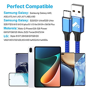 USB C Cable, 2Pack 6ft Fast Charging Nylon Braided Charger Cord Compatible with Samsung Galaxy S20 S10 S10E S9 S8 Plus, Note 20 10 10+ 9 8