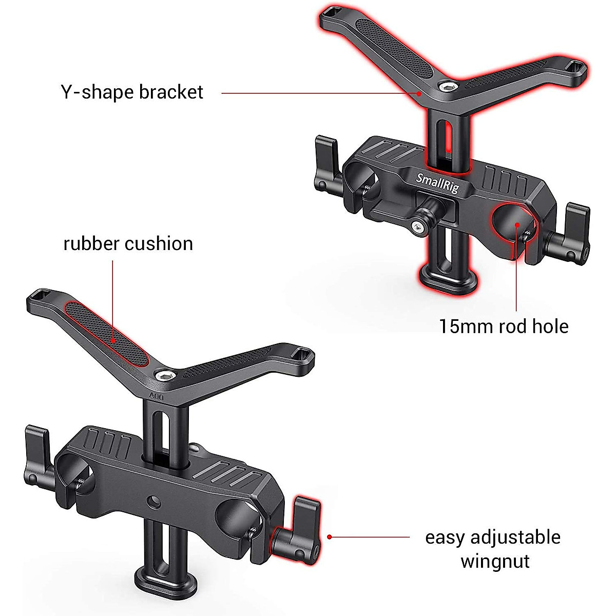 SmallRig 15mm Long Lens Support, 53.5mm Height Adjustable Lens Bracket for DSLR Camera Shoulder Rig - BSL2681