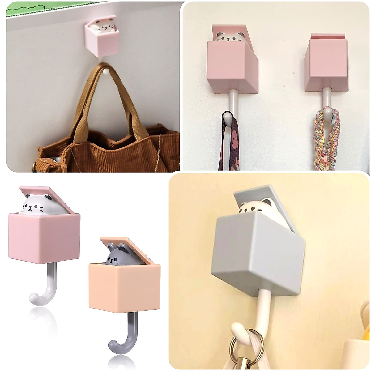 Juome Cute Cat Key Hook, 4Pcs Adhesive Coat Hooks Key Holder for Wall Decorative, Cat Hooks for Coat, Bag, Hat, Towel, Key Hooks for Wall Hanging Decorations
