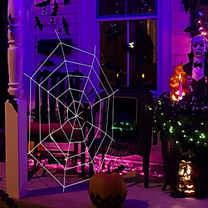 3 FT Halloween Giant String Rope Spider Web Decorations - Round Fake Spider Elastic Belt Props for Window Indoor Outdoor Yard Porch Haunted House Decor