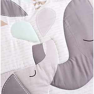 HUPO 6 PC Elephant Crib Bedding Sets for Baby Boys,Grey/White Crib Set with Crib Skirt/Quilt/Crib Sheet/3 Wall Stickers