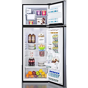 Summit Appliance FF1293SSIM 24" Wide Top Mount Frost-Free Refrigerator-Freezer with Icemaker in Stainless Steel Look, Black Cabinet, Adjustable Thermostat, Door Storage, Interior LED Lighting