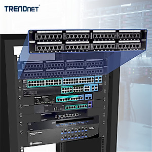 TRENDnet 48-Port Cat5/5e Unshielded Patch Panel, TC-P48C5E, 2U 19 inch Rackmount Design or Wall Mount, Cable Management, NDAA Compliant, 48 x Gigabit RJ-45 Ports