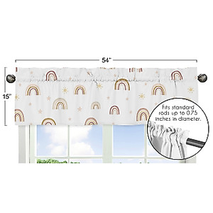 Sweet Jojo Designs Boho Rainbow Window Treatment Valance - Blush Pink Dusty Rose Gold Yellow Mauve Taupe Beige Tan Bohemian Stars Sun Celestial Vintage Sky