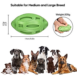 ZHAN Multifunctional Durable Natural Rubber Dog Training Ball Toy Squeaky Chew Interactive Teeth Cleaning Rugby Toy Pet Exercise Game Ball for Medium and Large Dogs (Green)