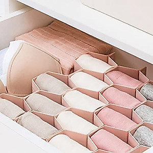 Gtouse Honeycomb Separator Adjustable Drawer Organizer Divider for Underwear, Light and Portable Dresser Drawer Organizers for Belts, Ties, Clothing, Makeup, Office Items Organizer (2 PACK, Pink)