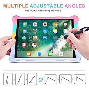 DETUOSI Silicone Case Compatible with ipad 9th Generation 2021/ 8th Generation 2020/ 7th Generation 2019, with Shoulder Strap & Stylus Pen, Soft Lightweight Multi-Angle Stand Cover, Dazzling Pink